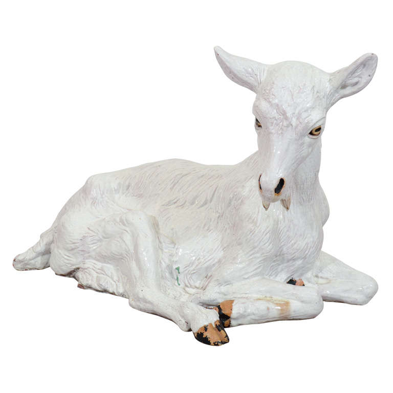 Vintage French Life-size Ceramic Goat Sculpture at 1stDibs