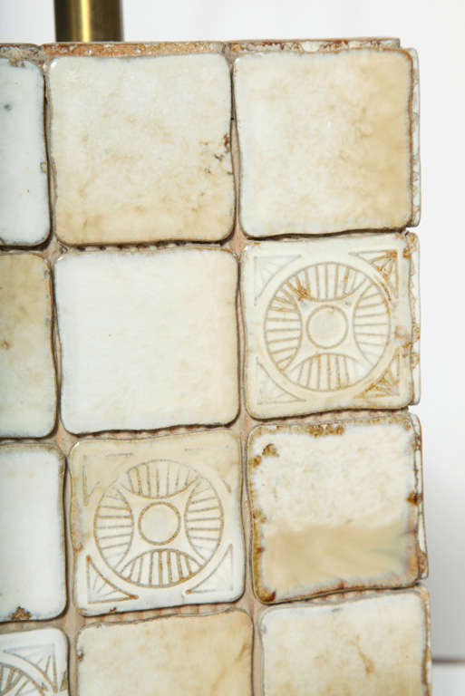 Pair of Pale Yellow and Cream Italian Terracotta Tile Block Table Lamps ...