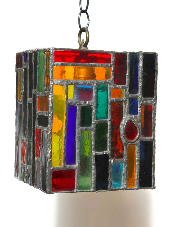Art Studio Lead Enclosed Rainbow Colored Stained Glass Hanging Pendant ...