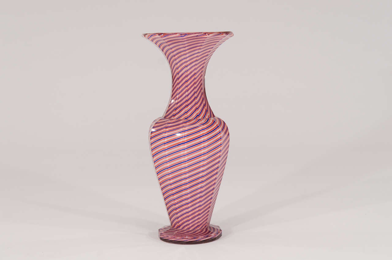 Saint Louis Cased Crystal 3 Color Latticino Panel Cut Vase For Sale at ...