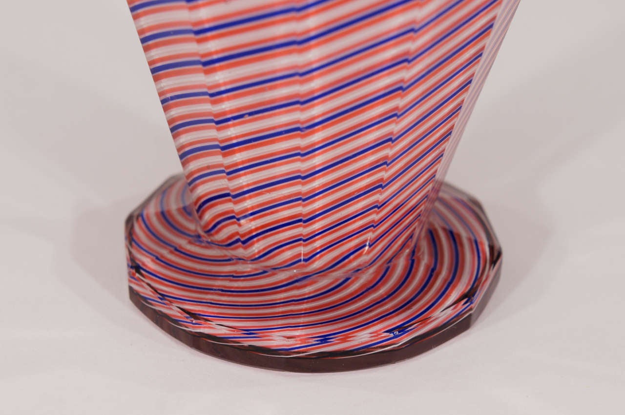 Saint Louis Cased Crystal 3 Color Latticino Panel Cut Vase For Sale at ...
