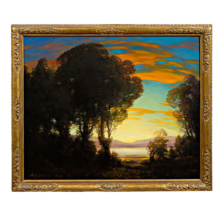 'Sunset Beyond a Lake' Henry Joseph Breuer, O/C For Sale at 1stDibs