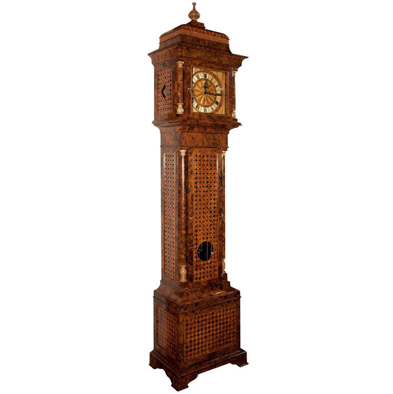 Walnut Tall Case Clock with Inlaid Face at 1stDibs