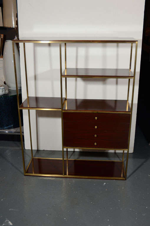 Modernist Etagere in Walnut Wood and Brass by Paul McCobb at 1stDibs