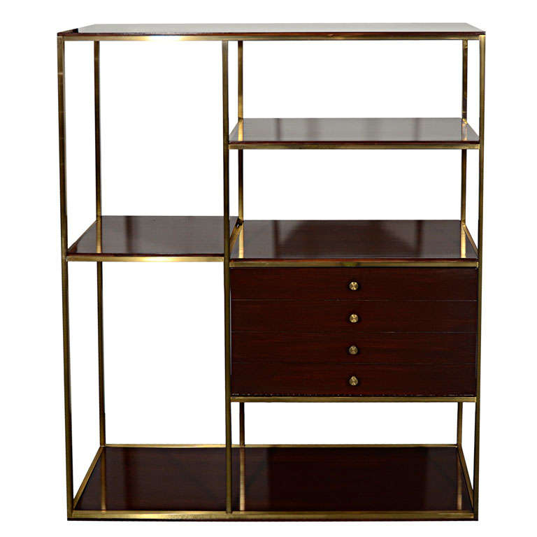 Modernist Etagere in Walnut Wood and Brass by Paul McCobb at 1stDibs
