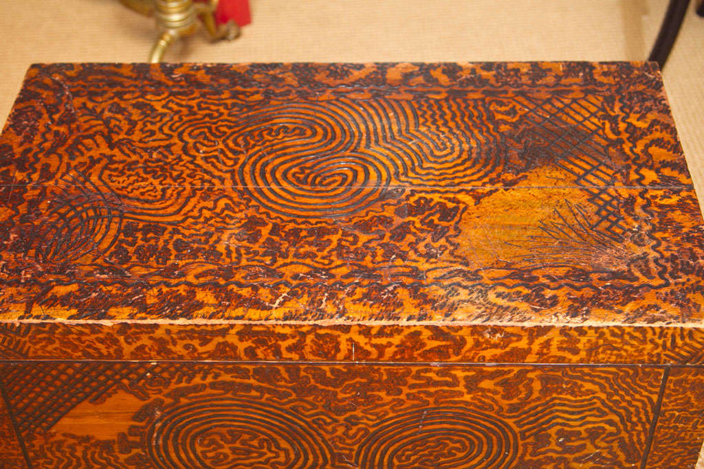 Unique Folk Art Pyrography Chest at 1stDibs