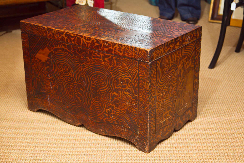 Unique Folk Art Pyrography Chest at 1stDibs