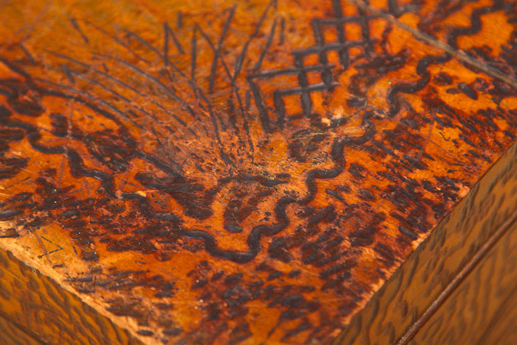Unique Folk Art Pyrography Chest at 1stDibs