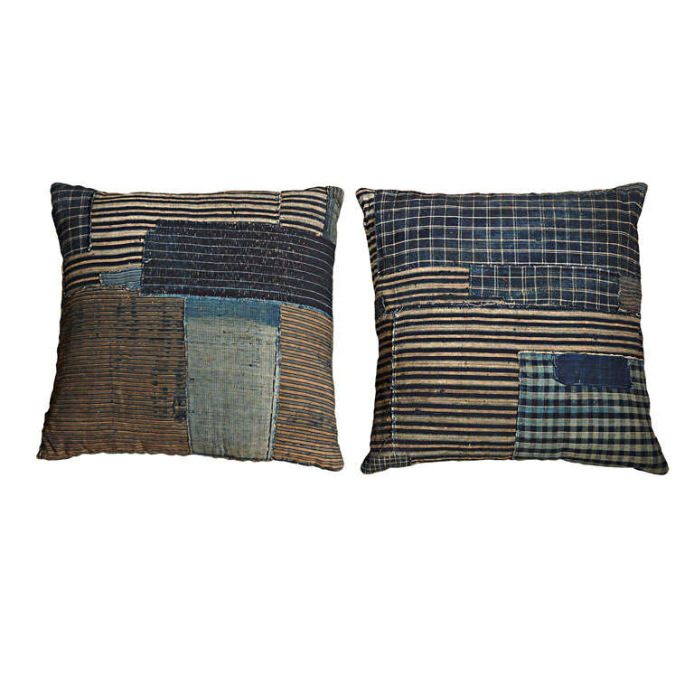 Pair of Japanese Boro Textile Pillows at 1stDibs