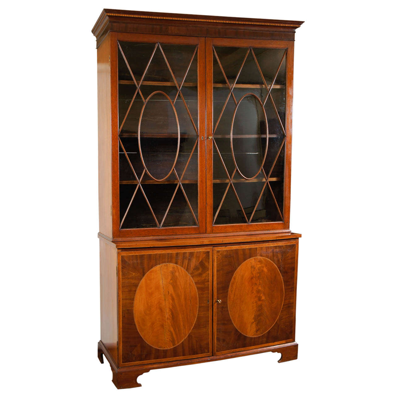 Fine Hepplewhite Decorated Inlaid Satinwood and Mahogany Two-Part ...