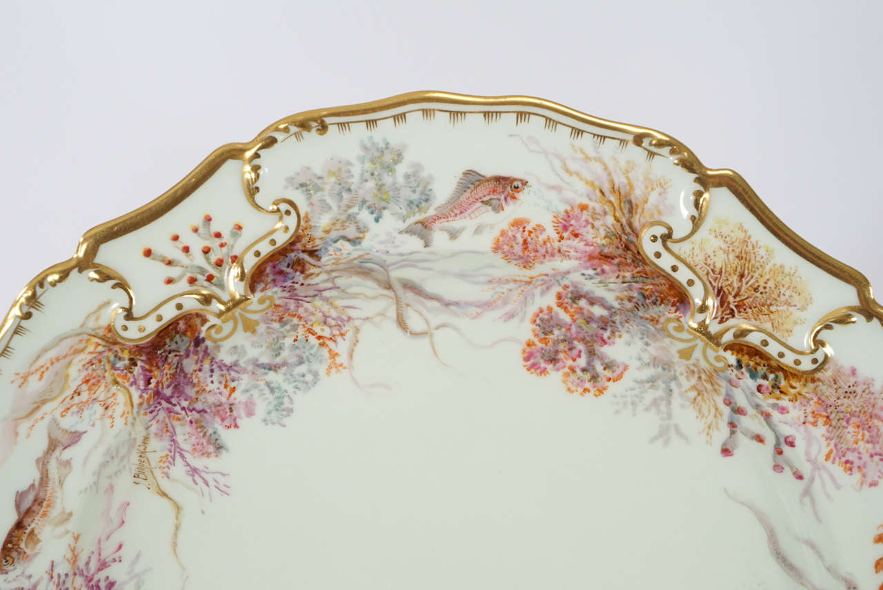 Set of 12 Cauldon Aesthetic Movement Hand-Painted Aquatic Plates ...