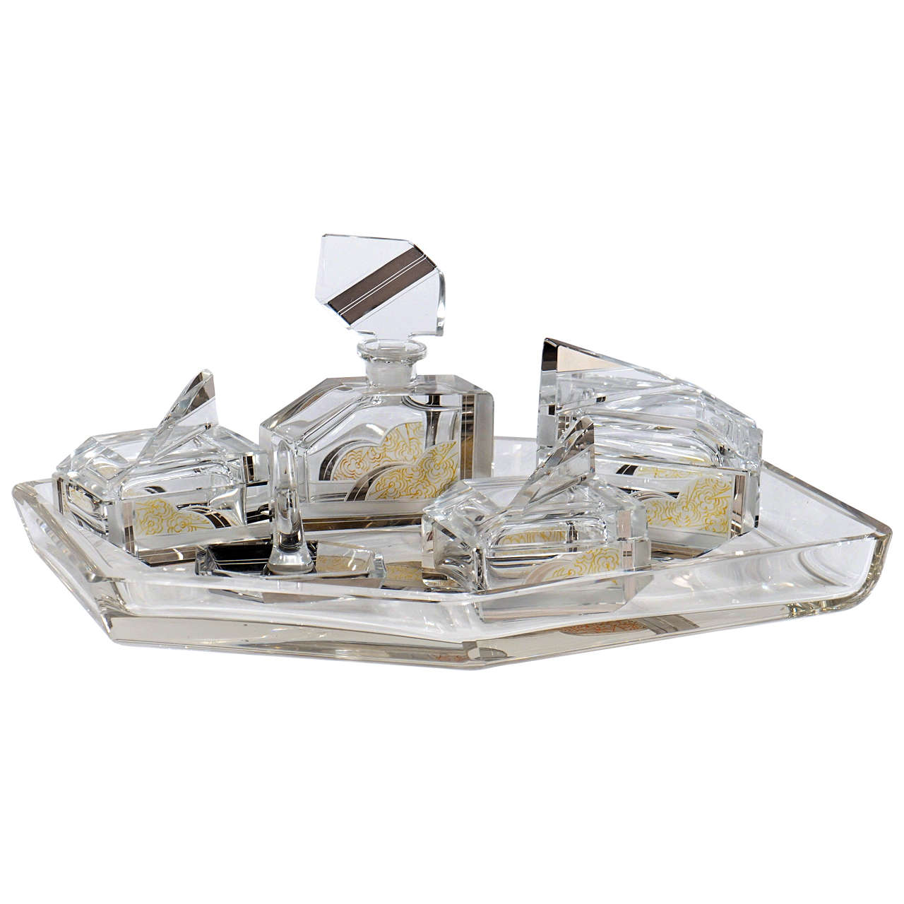 Baccarat/Moser Crystal 10 Piece Gilded/Gold Dresser Set at 1stDibs