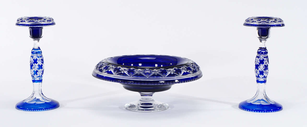Rare Val St. Lambert Cobalt Blue Three-Piece Centerpiece Set, Cathedral ...