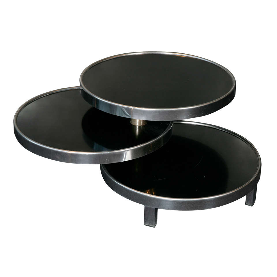 Three-Tier Coffee Table on Chrome and Black Formica For Sale at 1stDibs
