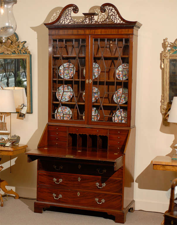 Early 19th Century English Mahogany Bureau Bookcase with Swan neck ...