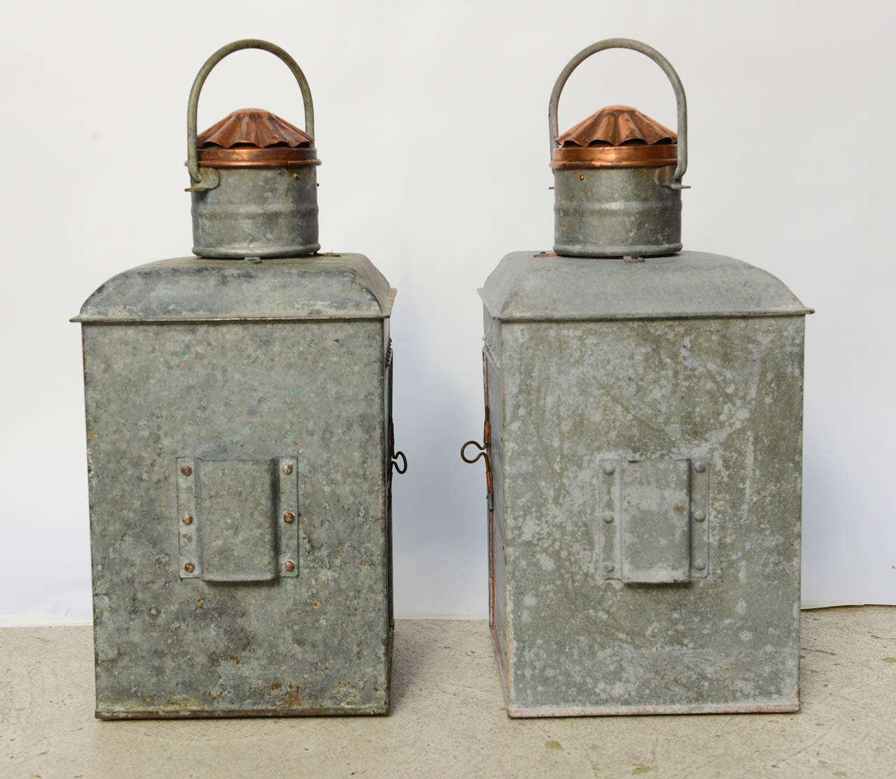 Pair of Antique Galvanized Ship's Lanterns at 1stDibs