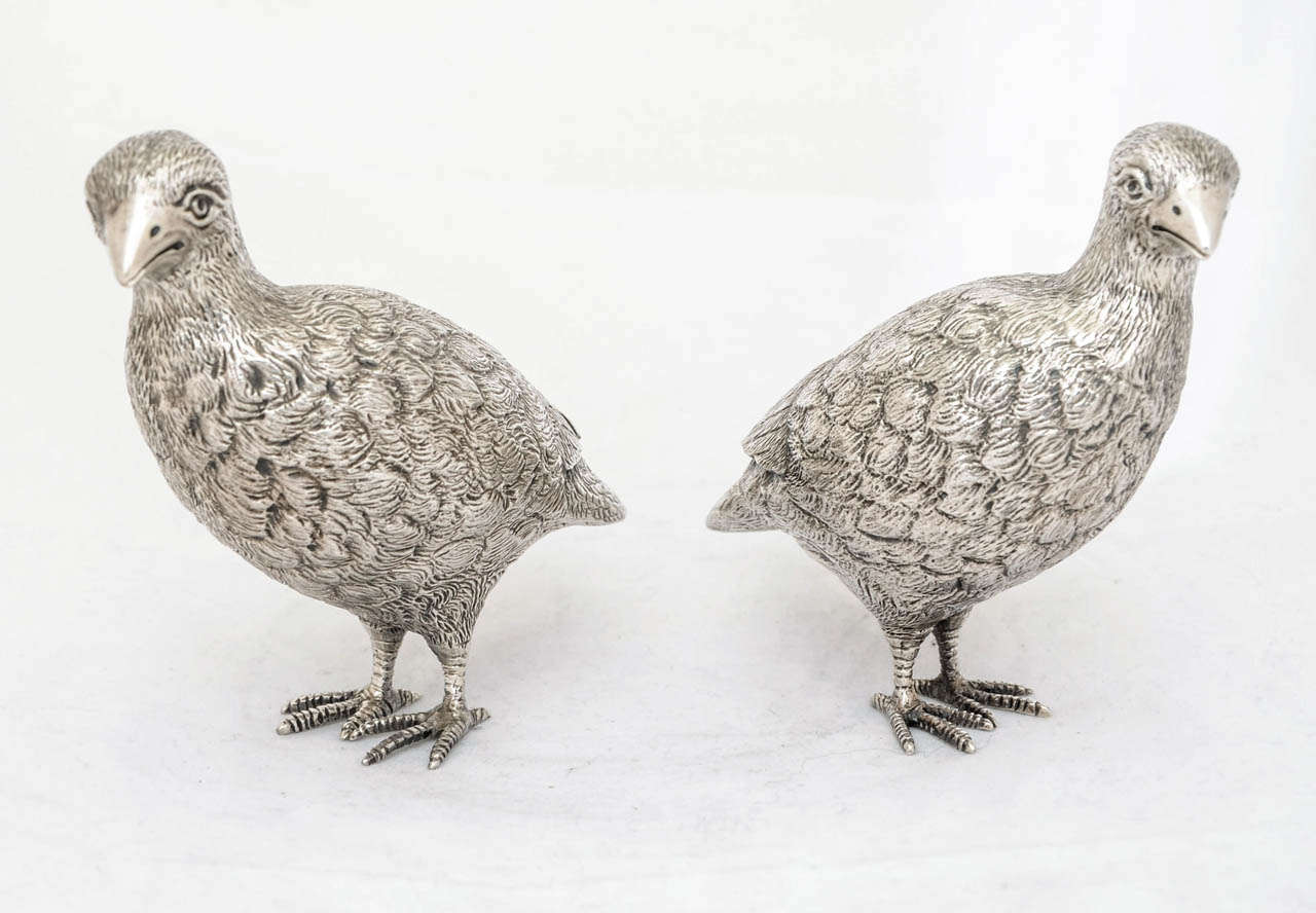 Pair of Sterling Silver Partridges For Sale at 1stDibs
