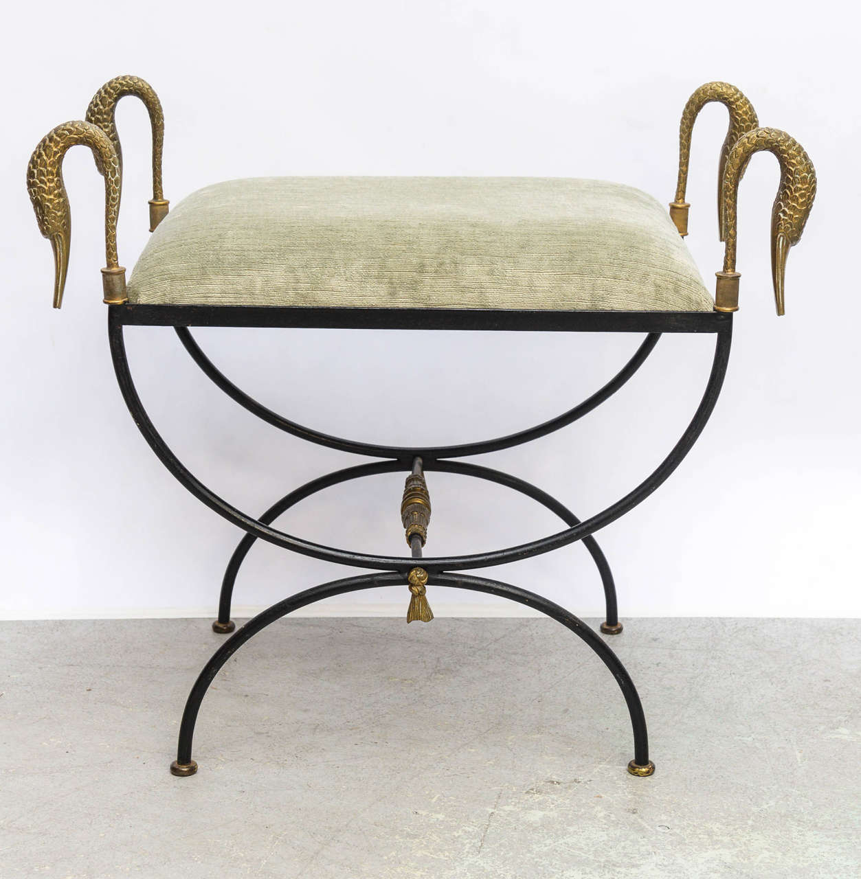 Pair of Neoclassical Iron and Bronze Swan Benches at 1stDibs