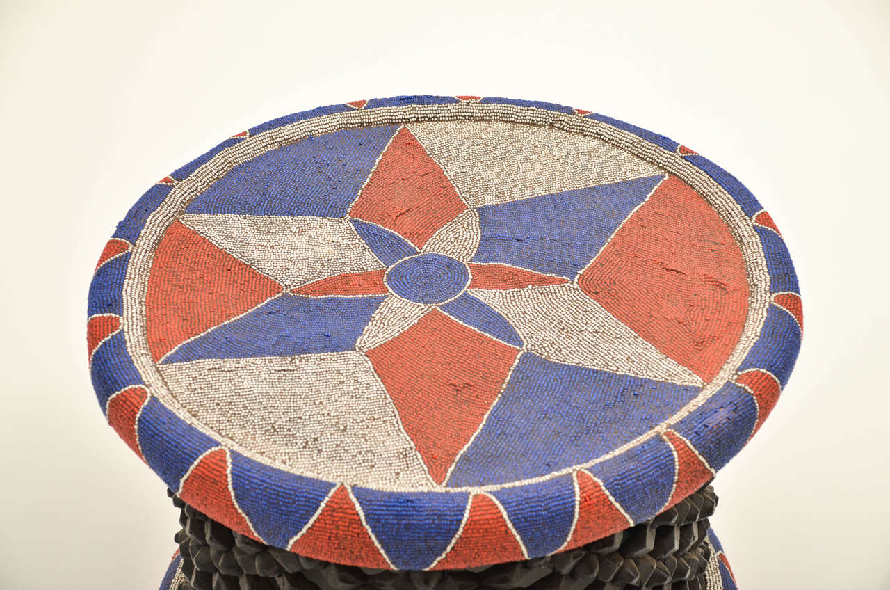 Hand-Carved and Beaded African Stool at 1stDibs