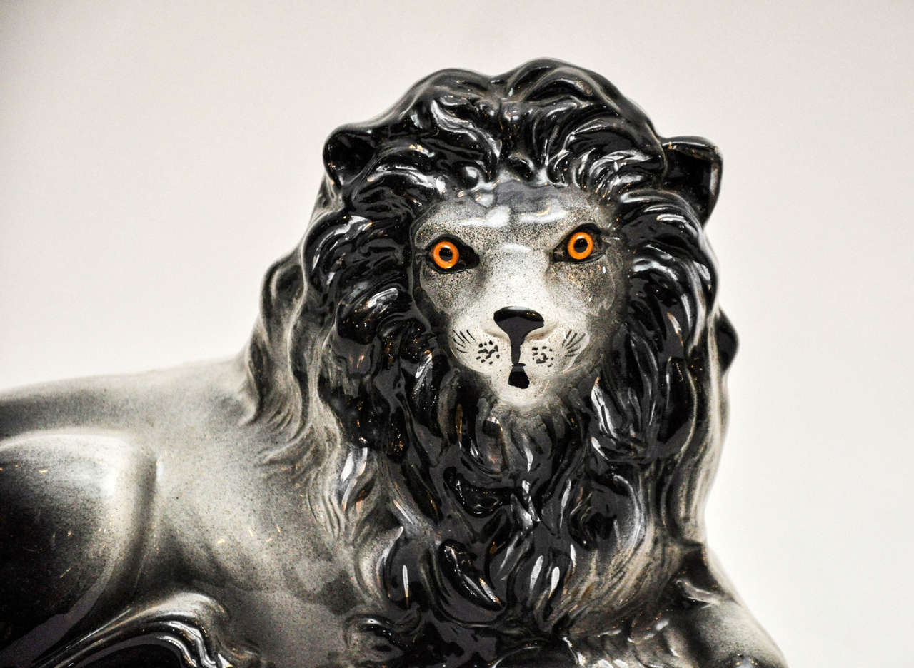 Pair of Staffordshire Lions, Circa 1860 at 1stDibs