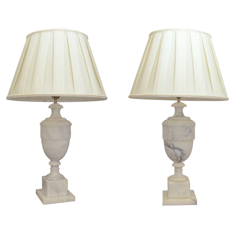 Fabulous Pair of Carved Marble Lamps For Sale at 1stDibs