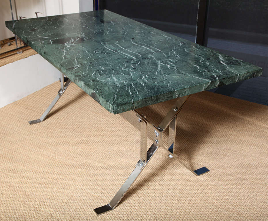 Albrizzi Architectural Steel Base Table with Serpentina Verde Marble ...