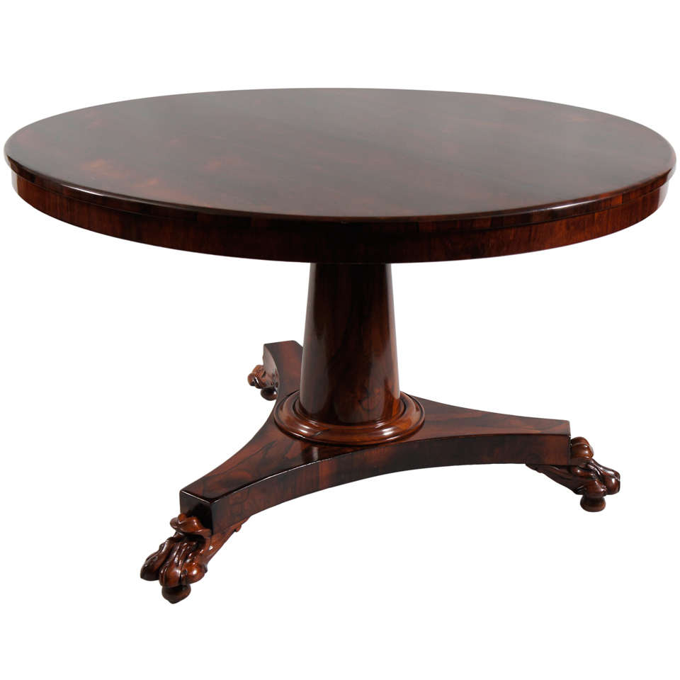 Regency Rosewood Centre Table with Paw Feet at 1stDibs