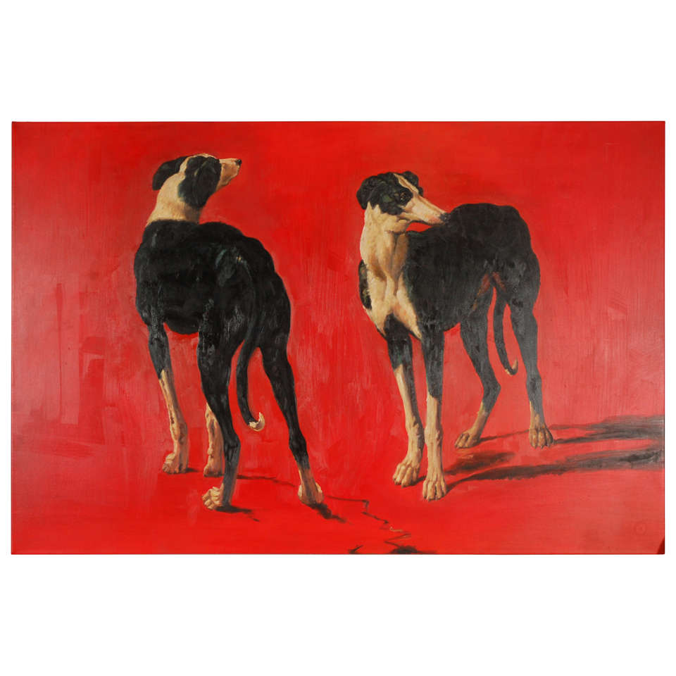 Oil Painting of 2 Greyhounds at 1stDibs