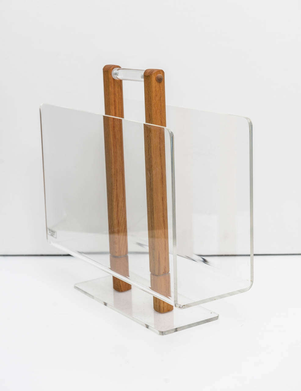 Vintage Lucite and Oak Magazine Rack at 1stDibs