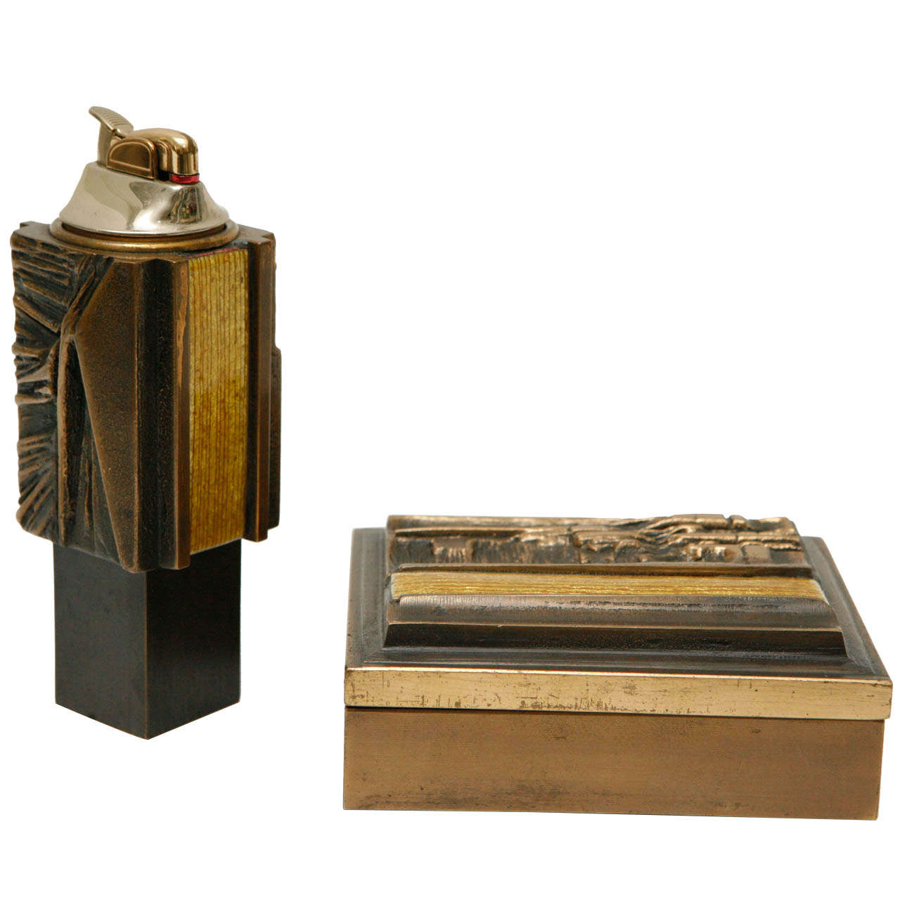Enameled Bronze Table Lighter and Box by Del Campo at 1stDibs