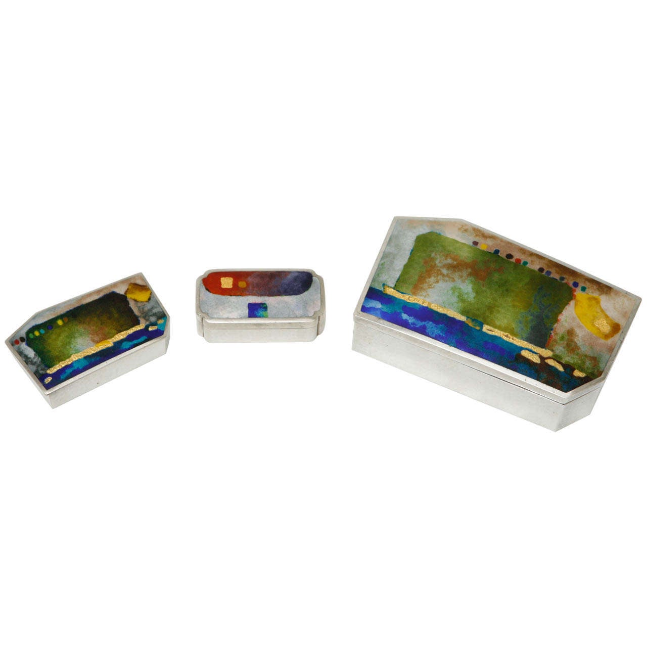 Modernist Sterling Silver and Enamel Boxes at 1stDibs