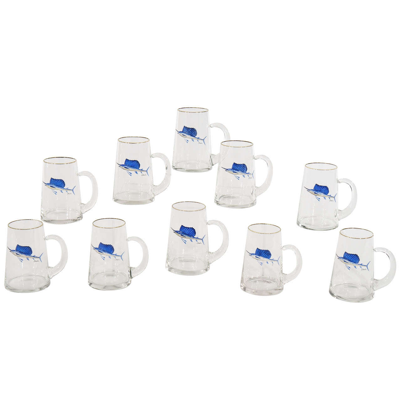 Set of 12 Art Deco Moser/Bohemian Hand Painted, Artist Signed Sailfish ...