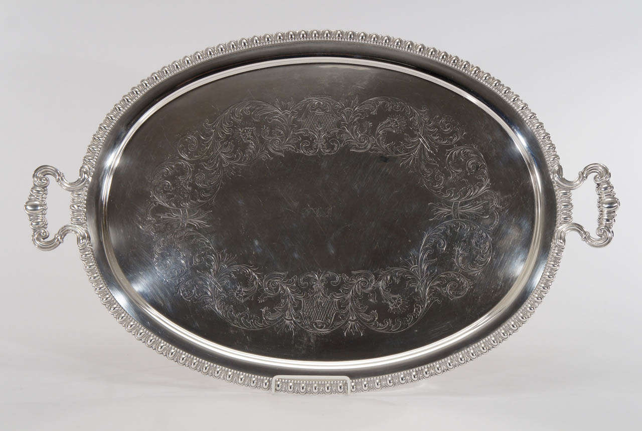 Extra Large Silver Over Copper Tray 'Egg and Dart' Border with Central ...