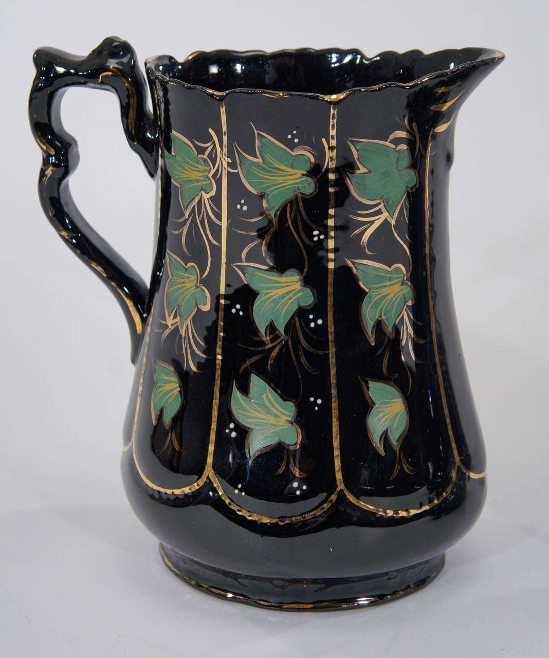 Three 18th Century Jackfield Pitchers with Hand-Painted Ivy and Gilt ...