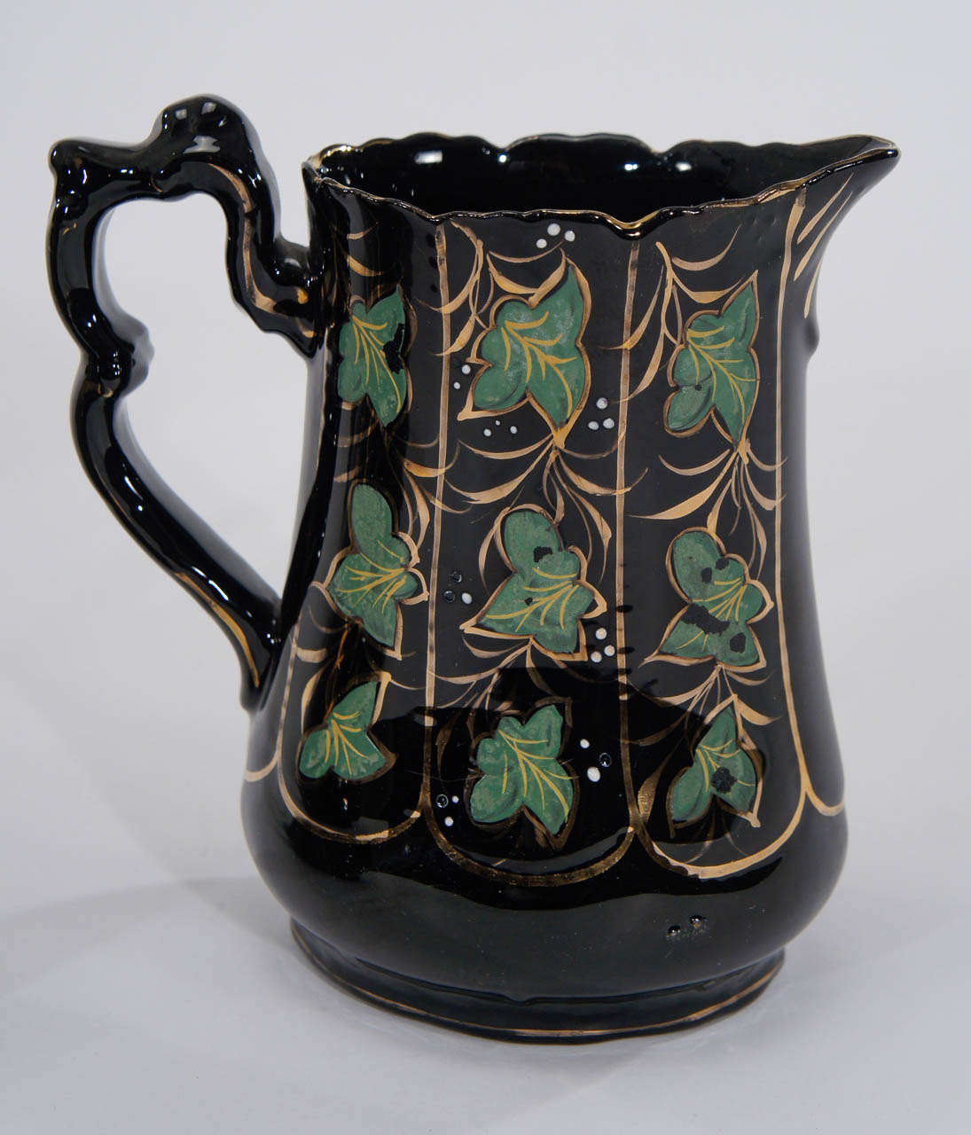 Three 18th Century Jackfield Pitchers with Hand-Painted Ivy and Gilt ...