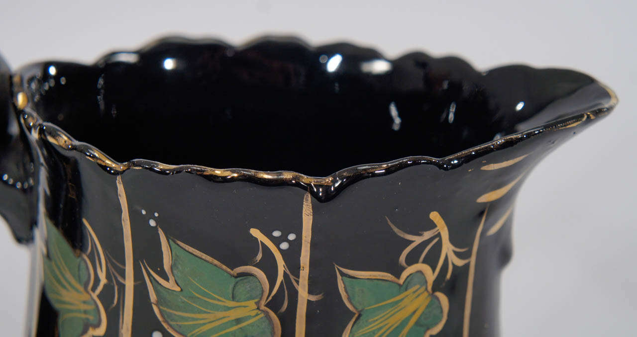 Three 18th Century Jackfield Pitchers with Hand-Painted Ivy and Gilt ...