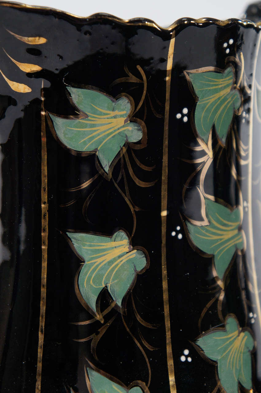 Three 18th Century Jackfield Pitchers with Hand-Painted Ivy and Gilt ...