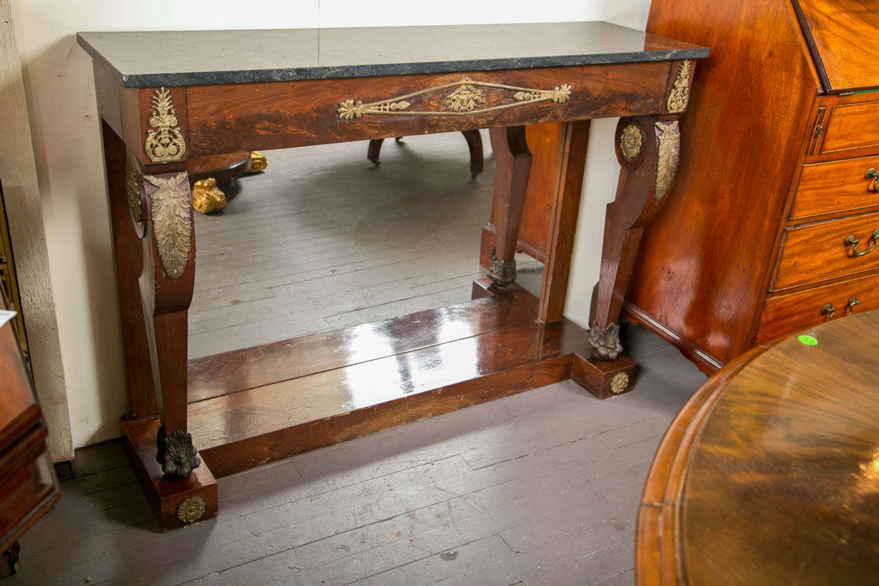 Mahogany Marble Top Period Empire Console Table For Sale at 1stDibs