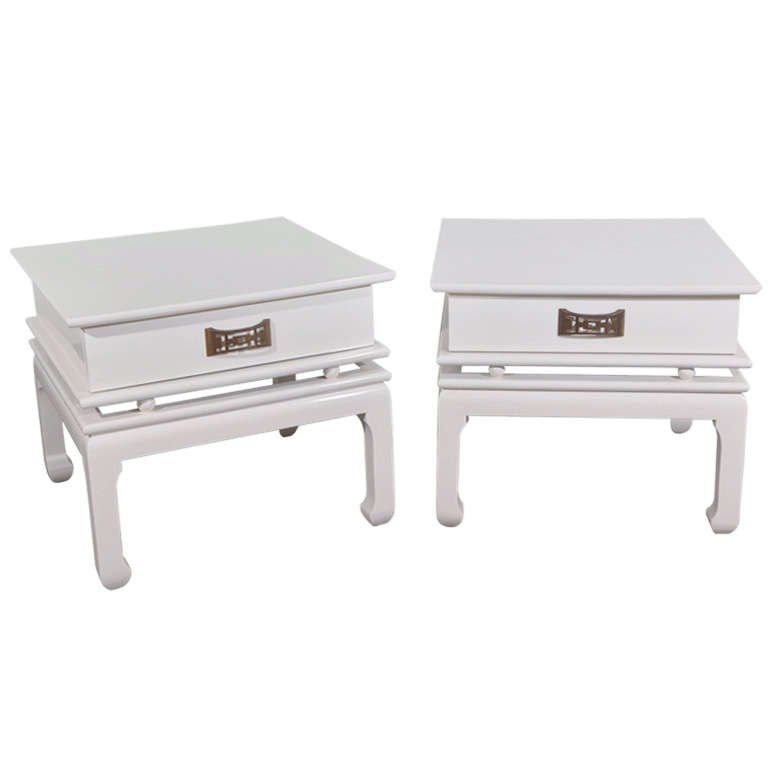 Pair of White Lacquered Ming End Tables at 1stDibs