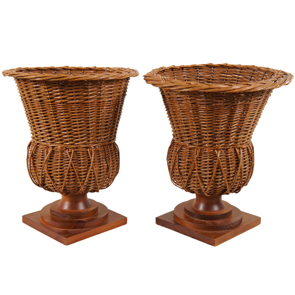 A Pair of Wicker Urns at 1stDibs