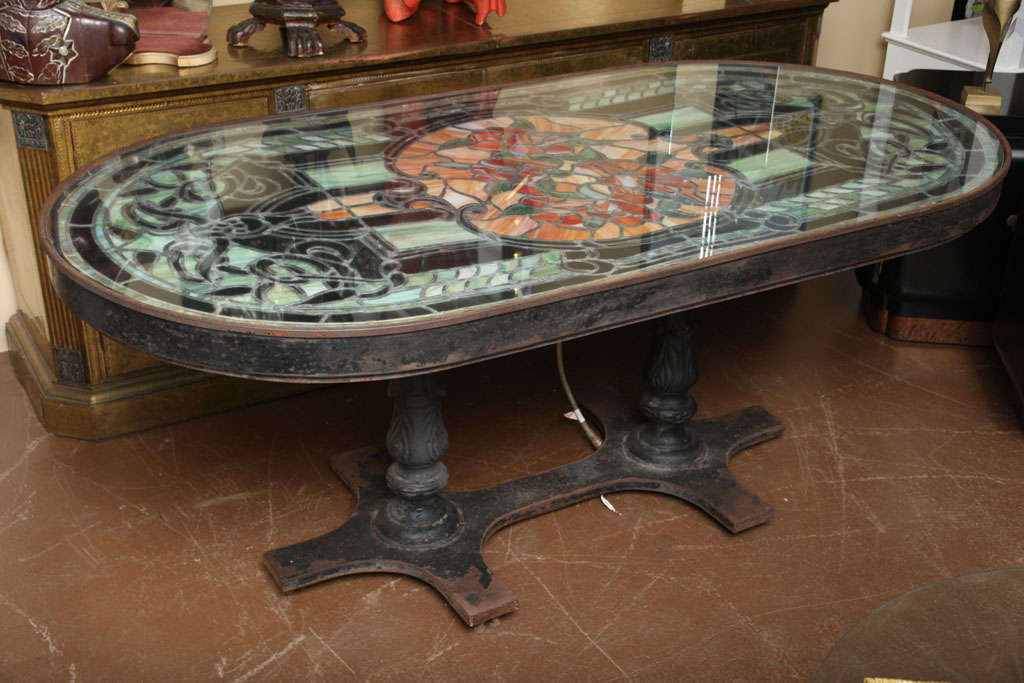 Iron and Stained GlassTable at 1stDibs