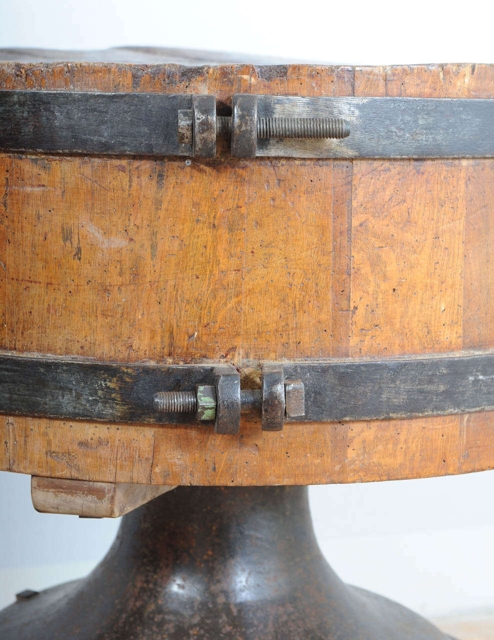 A Very Rare Round Wooden Butchers Block with Wrought-Iron Straps at ...