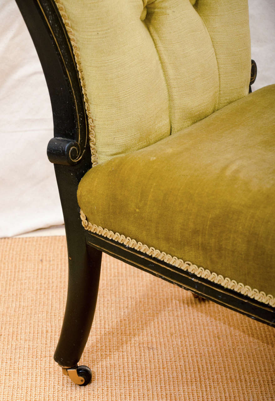 English Victorian Ebonized Tufted Back Slipper Chair For Sale at 1stDibs