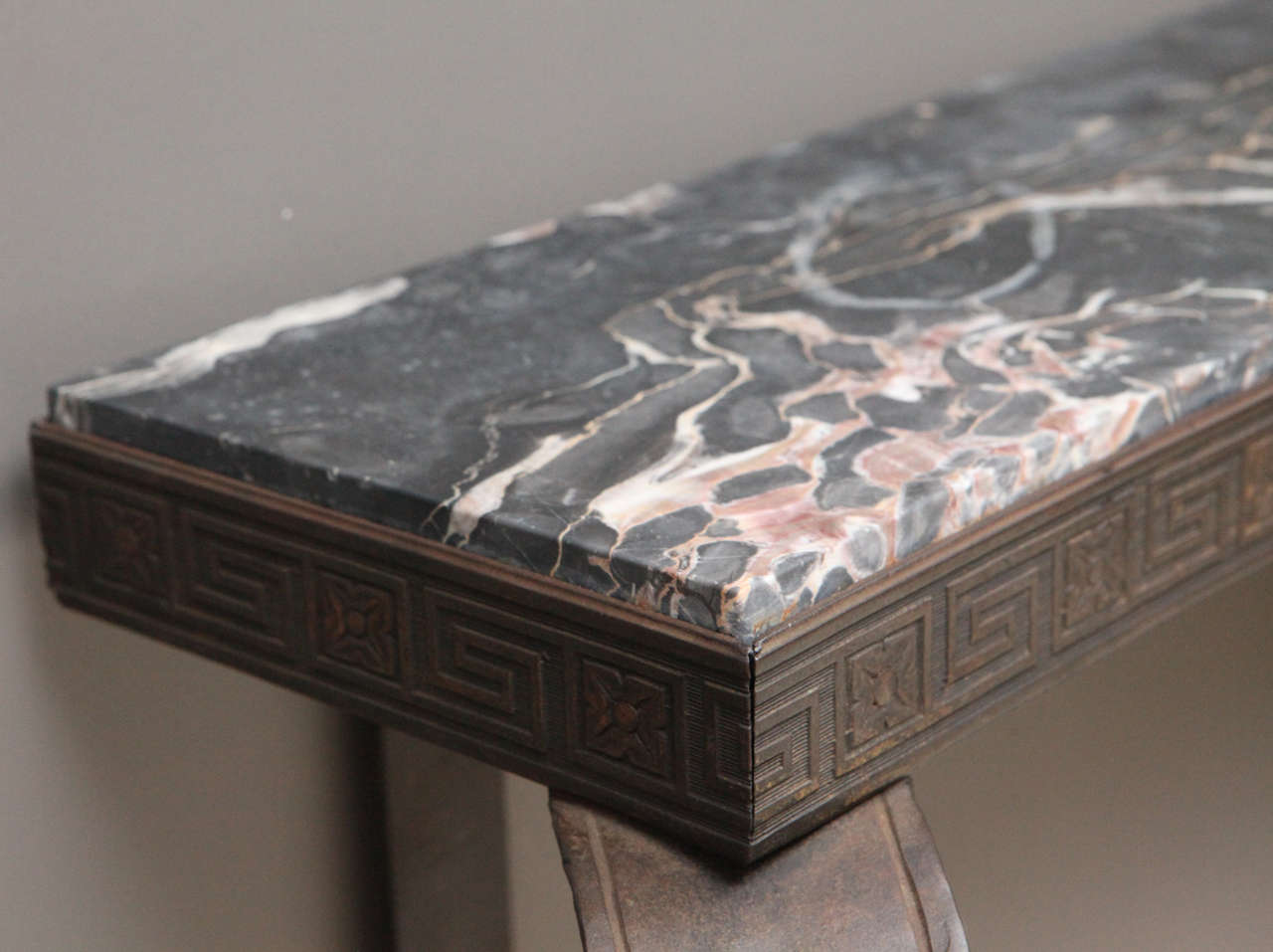 Iron and Marble Console Table with Charming Grecian Details at 1stDibs