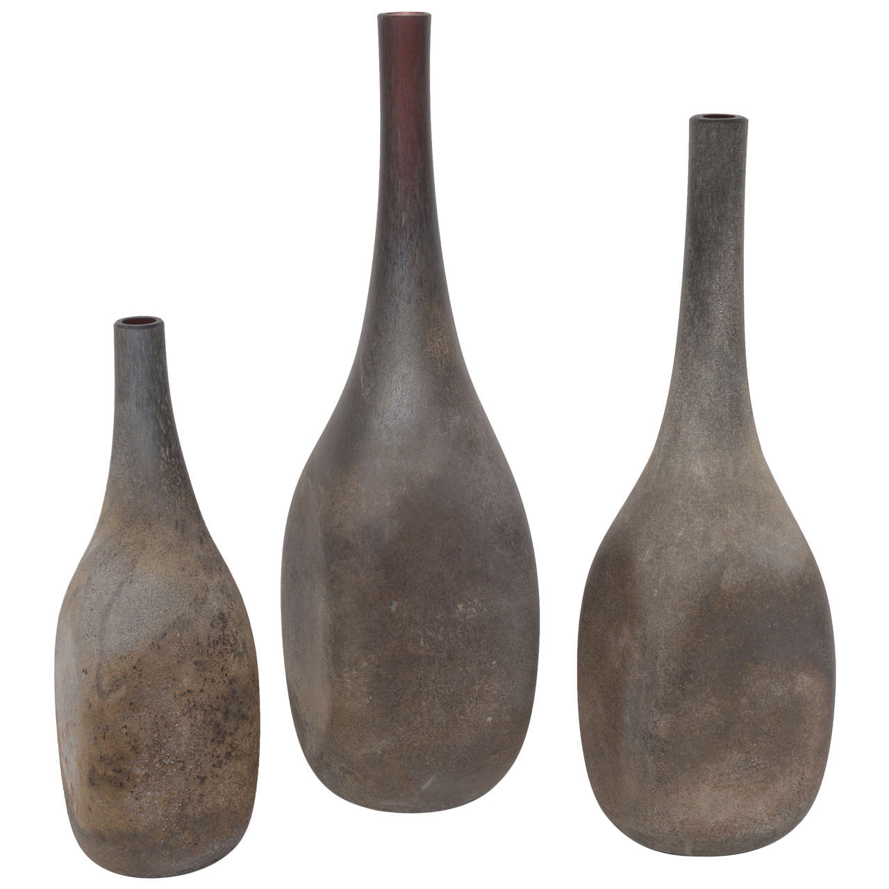 Set of Three Signed Scavo Glass Vases by Luigi Mellara at 1stDibs