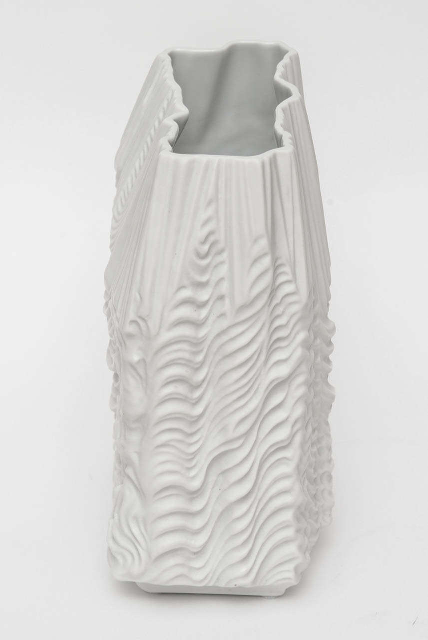 Textural White Porcelain Signed Rosenthal "Wave Vase" at 1stDibs