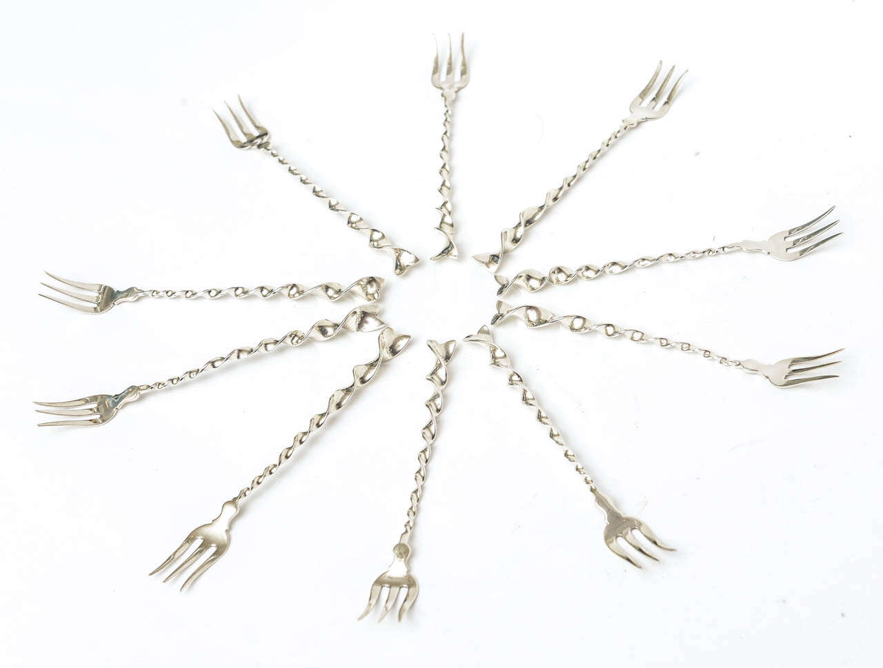 Sterling Silver "Twist and Ball" Cocktail or Serving Forks S/10 Vintage ...