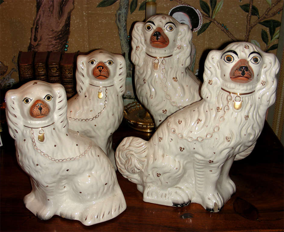 Four 19th Century Staffordshire Pottery Dogs For Sale at 1stDibs