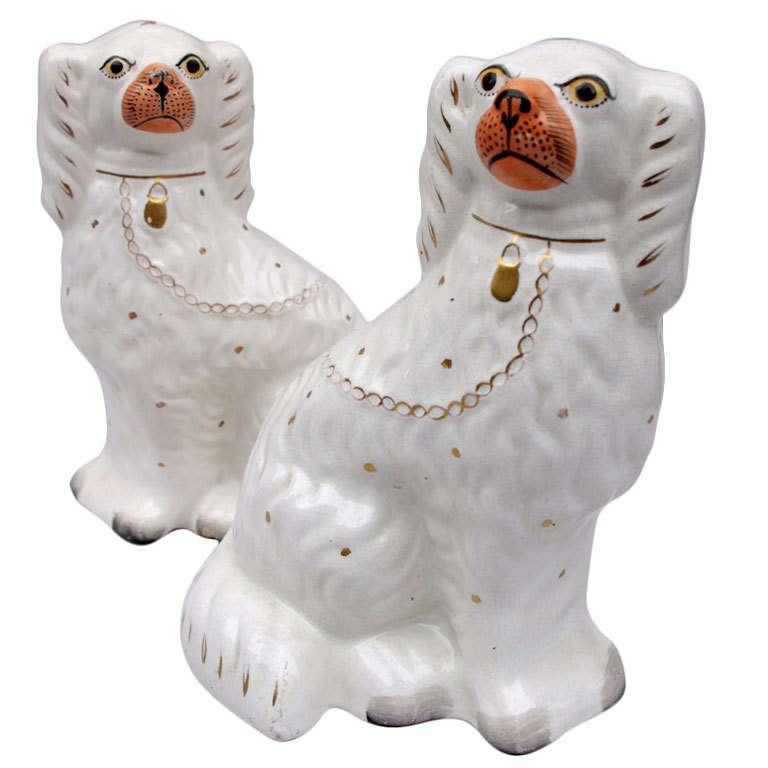 Delightful Pair of 19th Century Staffordshire Pottery Dogs at 1stDibs