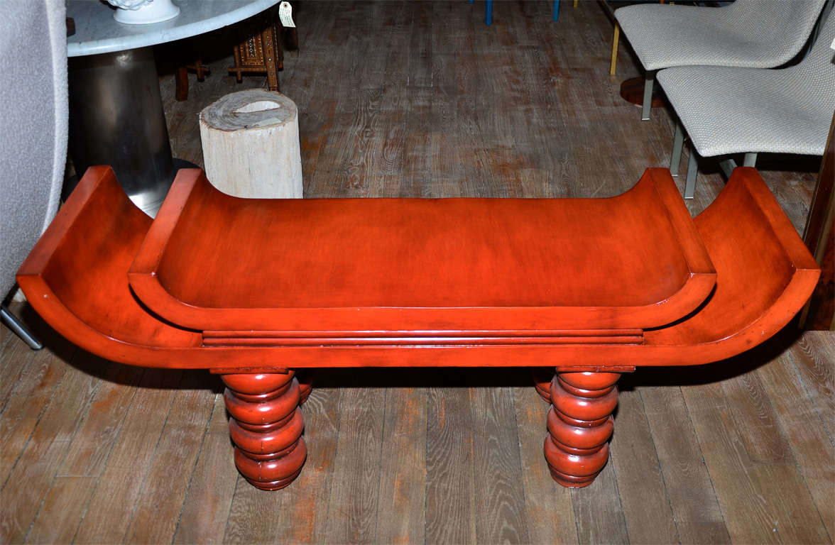 An unusual red lacquered bench in the style of Tony Duquette . For Sale ...